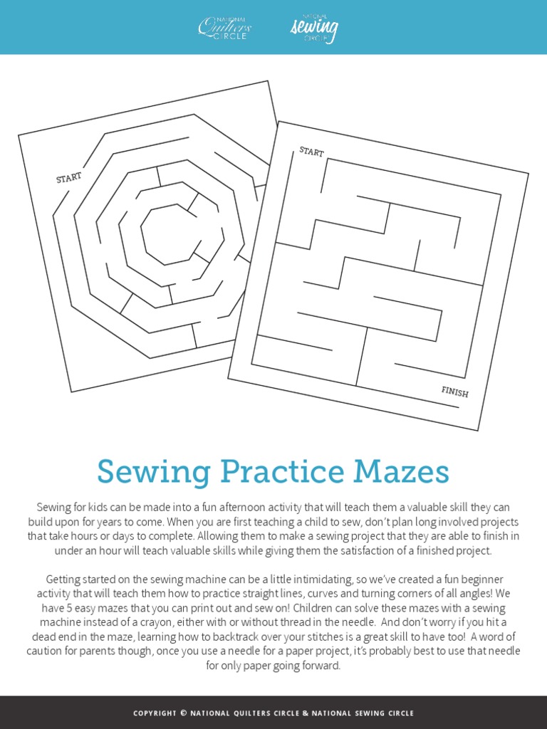Sewing Practice Mazes: Start | Download Free PDF | Quilting | Sewing