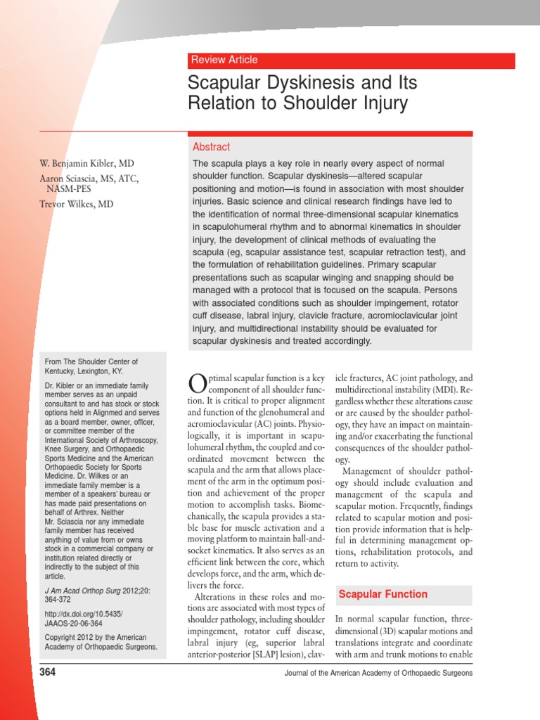 Kibler Et Al 2012 Scapula Dyskinesis and Its Relation To Shoulder ...