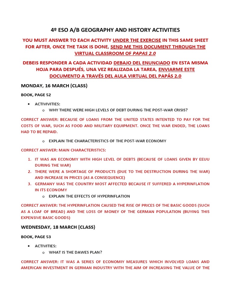 4º A-B Geography and History (Corrected Activities) | PDF | Weimar ...