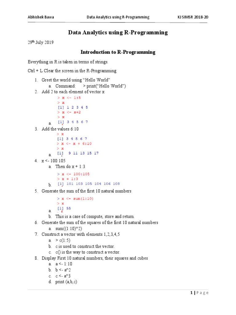 Data Analytics Using R Programming Notes Pdf Coefficient Of Determination Regression Analysis