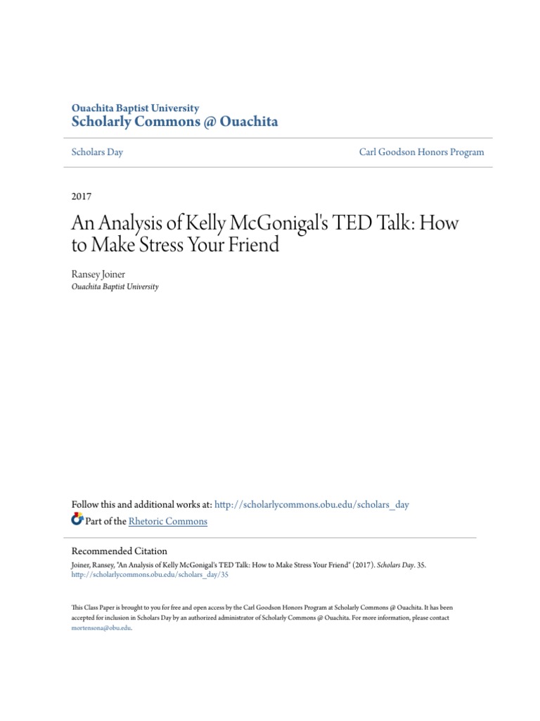 An Analysis of Kelly McGonigals TED Talk - How To Make Stress You | PDF ...