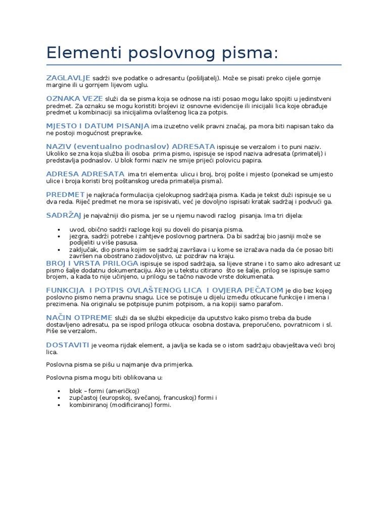 Elementi Poslovnog Pisma | PDF