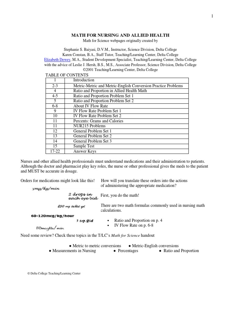 Math For Nursing and Allied Health | PDF | Intravenous Therapy | Dose ...