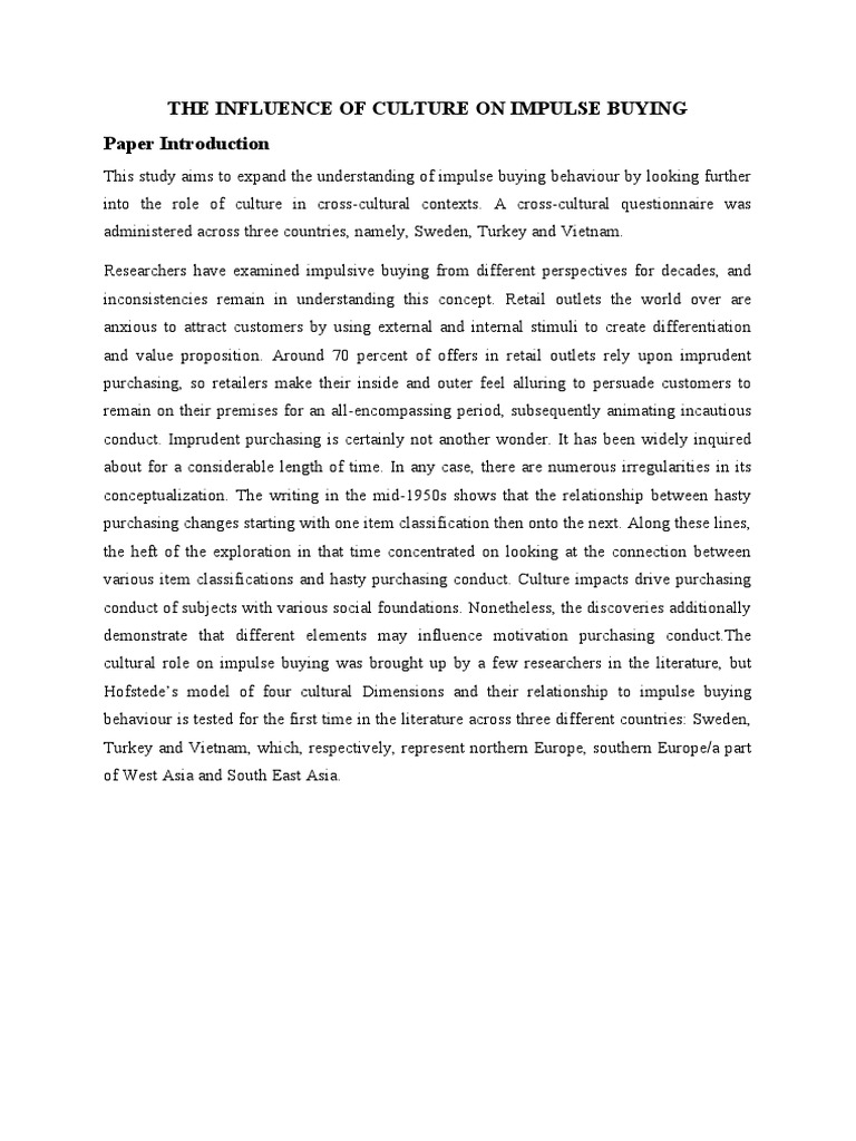 The Influence of Culture On Impulse Buying Paper Introduction | PDF ...