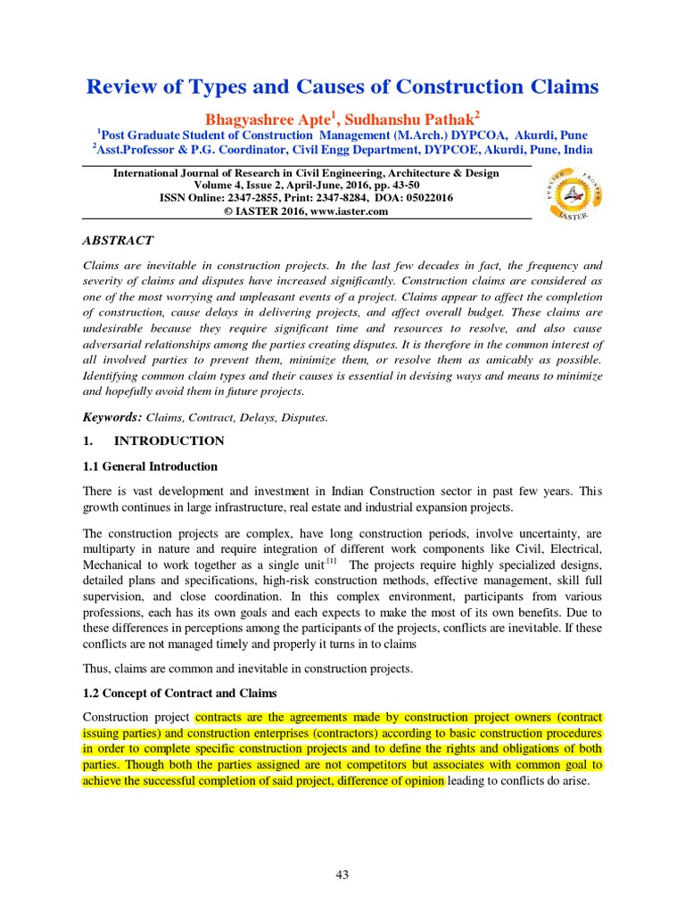 14 Review of Types and Causes of Construction Claims PDF | PDF ...