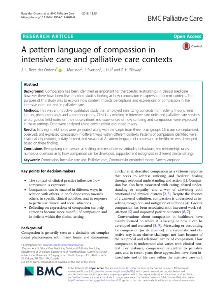 A Pattern Language of Compassion in Intensive Care | PDF | Compassion ...