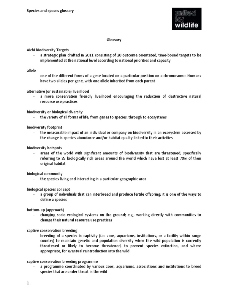 Glossary | PDF | Biodiversity | Conservation Biology