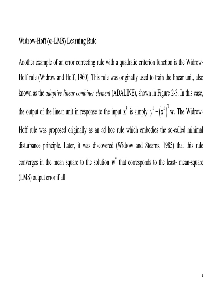 Widrow-Hoff (-LMS) Learning Rule | PDF | Linearity | Matrix (Mathematics)