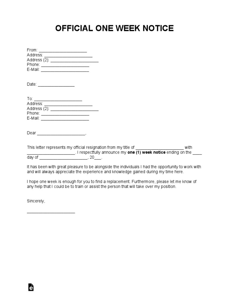 One Week Notice Letter | PDF