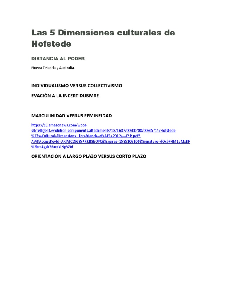 Las 5 Dimensiones Culturales de Hofstede | PDF