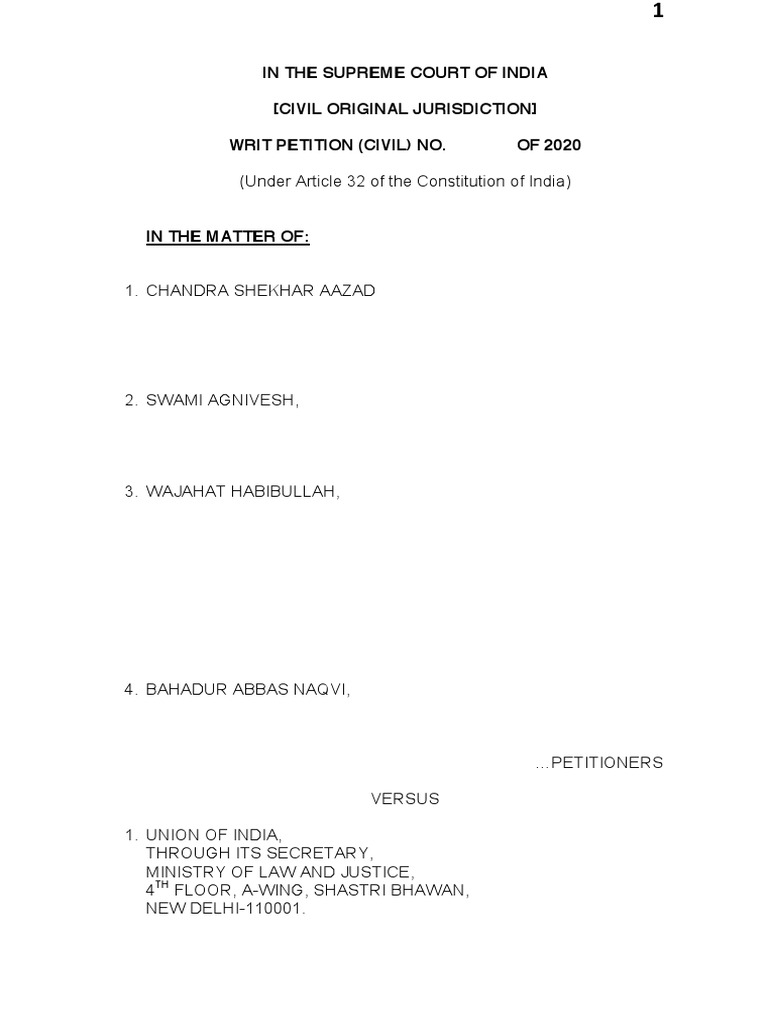 In The Supreme Court of India (Civil Original Jurisdiction) Writ ...