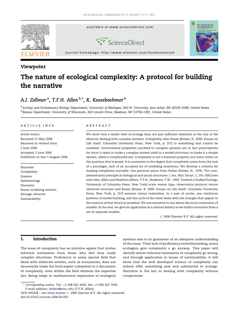 The Nature of Ecological Complexity: A Protocol For Building The ...