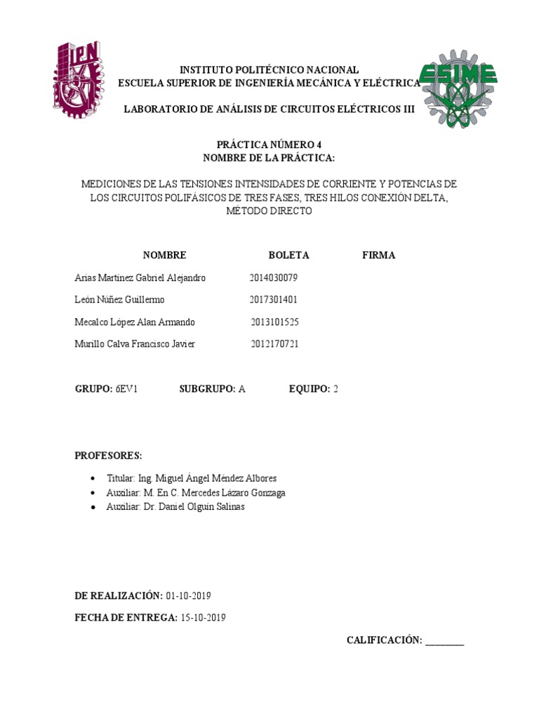 Mediciones de Las Tensiones Intensidades de Corriente y Potencias de ...