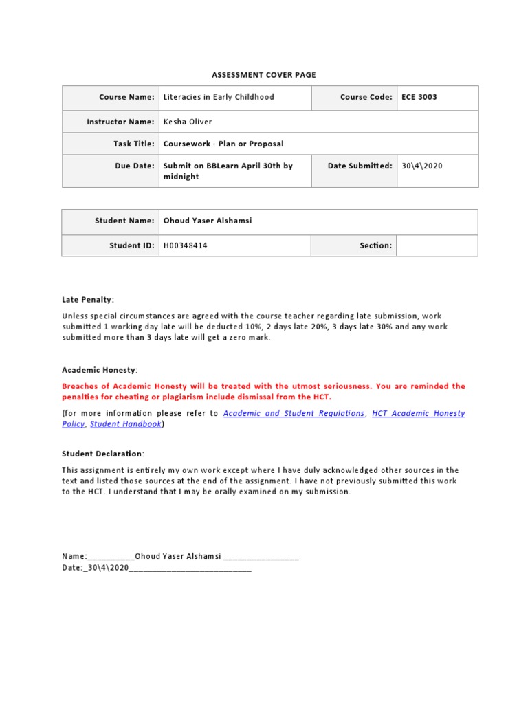 Assessment Cover Page | PDF | Letter Case | Teachers