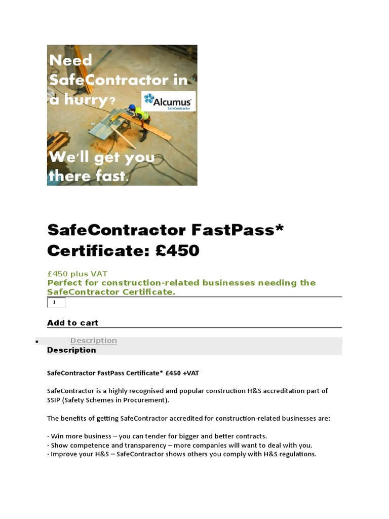 Safecontractor Fastpass Certificate: 450 | PDF