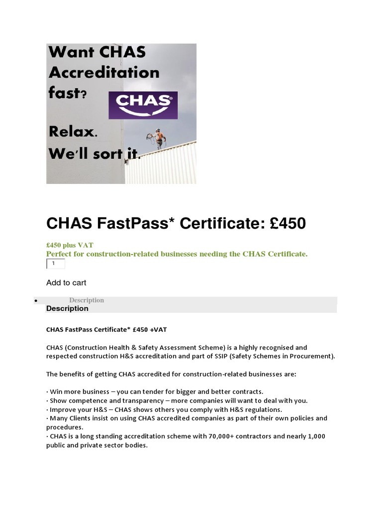 Chas Fastpass Certificate: 450: Perfect For Construction-Related ...