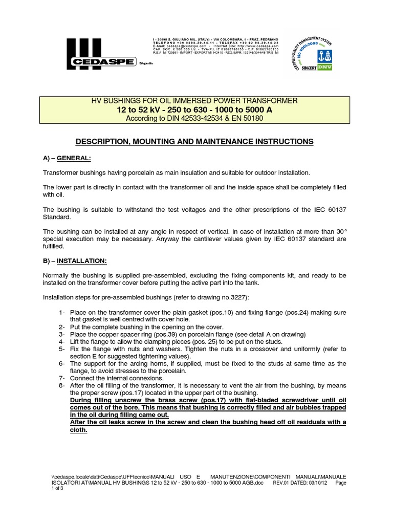 Cedaspe - Bushing | PDF | Transformer | Electrical Equipment