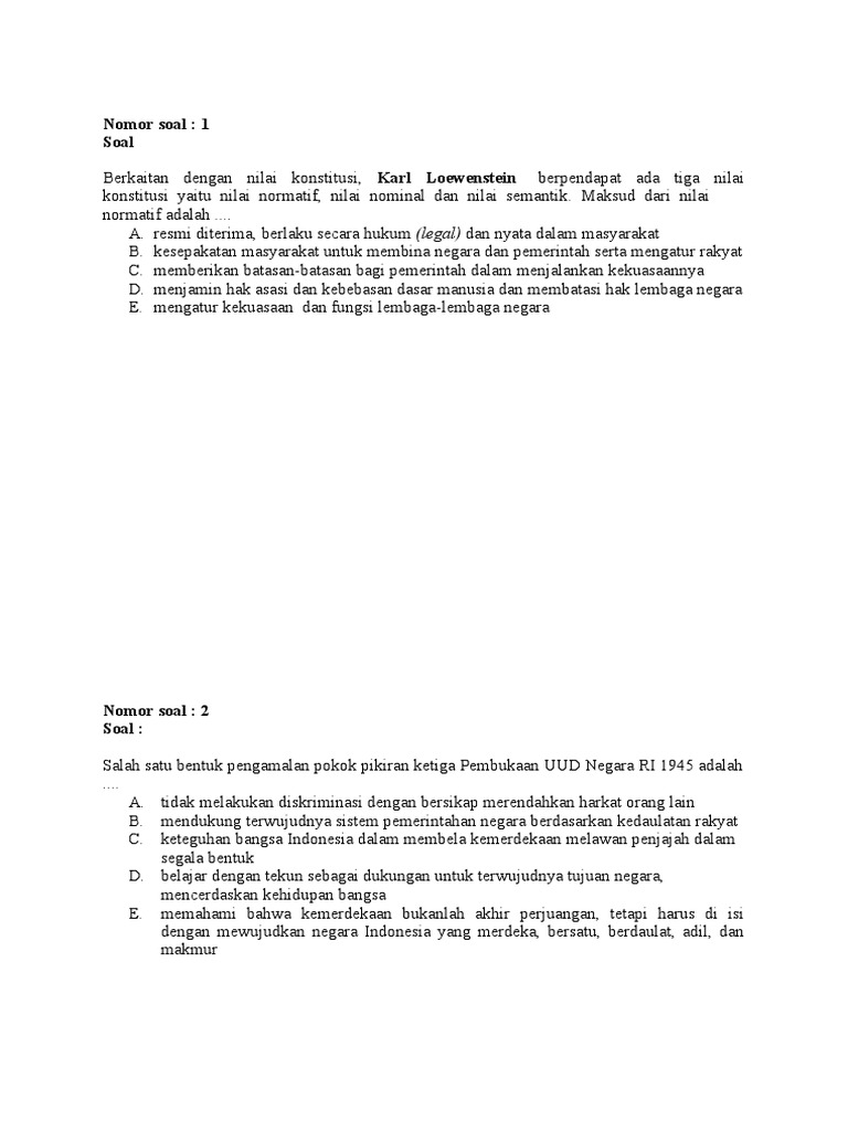 Soal PKN Usbn | PDF | Ilmu Sosial | Hukum