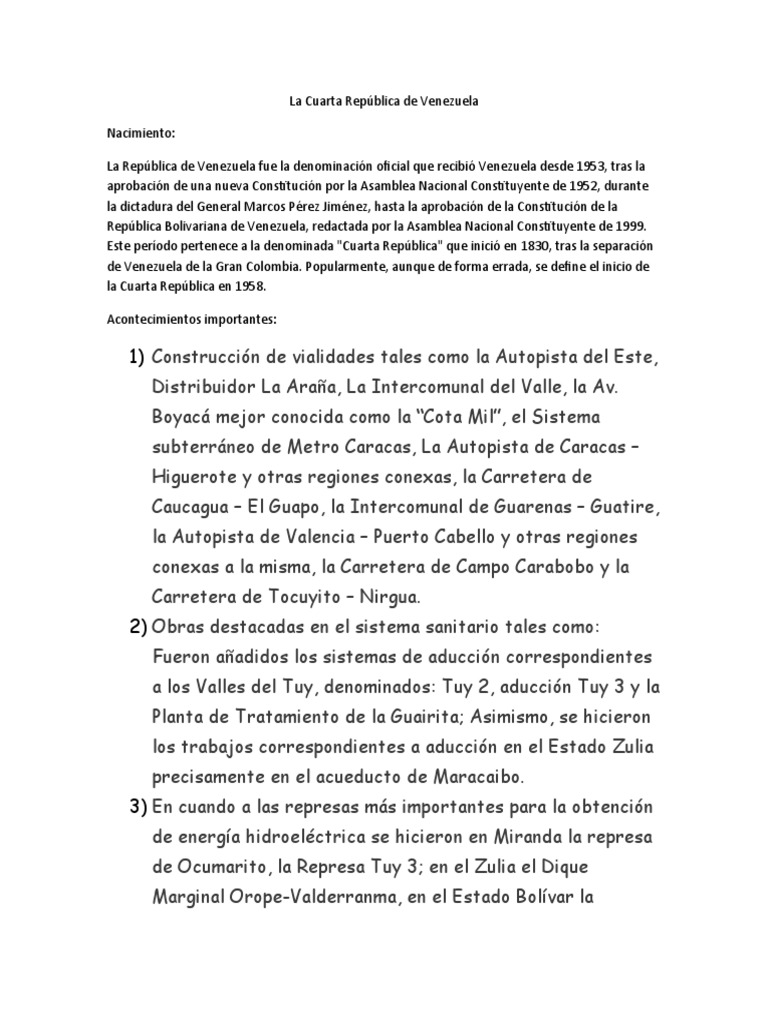 La Cuarta República de Venezuela | PDF | Viajes y turismo