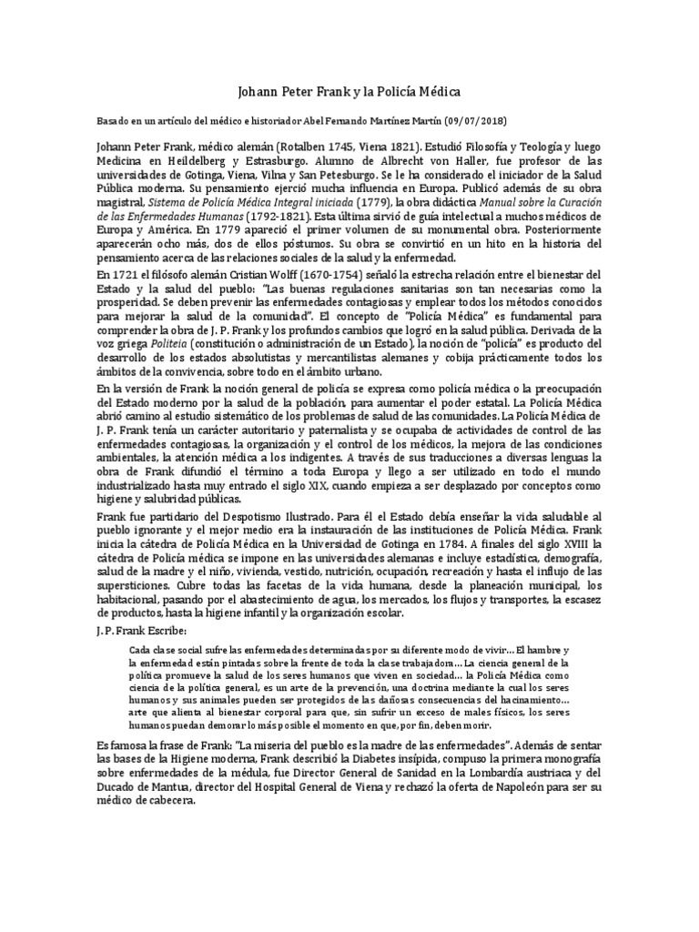 Johann Peter Frank y la Salud Pública | PDF | Policía | Medicina