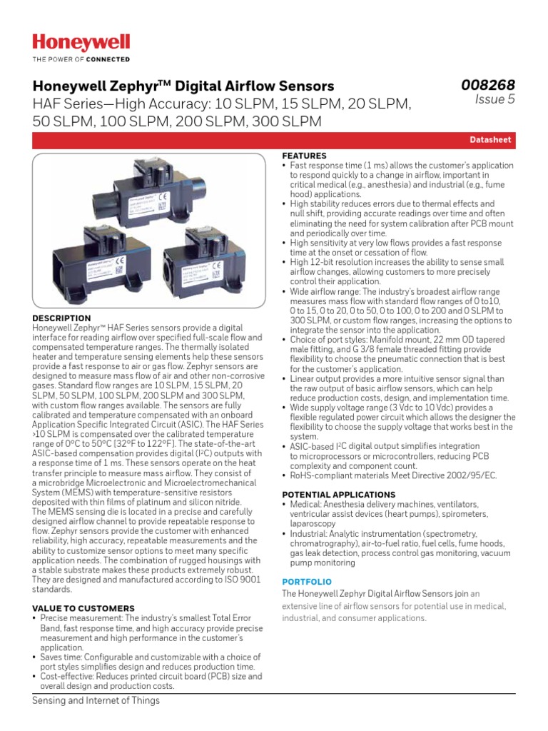 Honeywell Sensing Zephyr Digital Airflow 10 SLPM 3 740283 | PDF ...