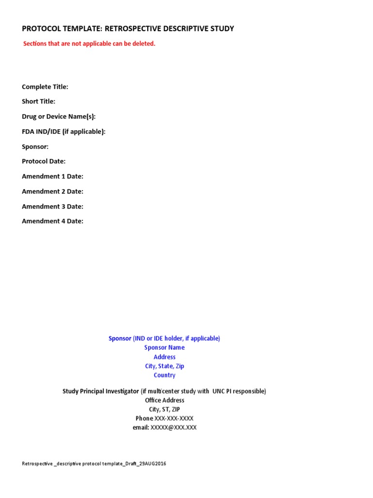 Protocol Template: Retrospective Descriptive Study | PDF | Statistics ...