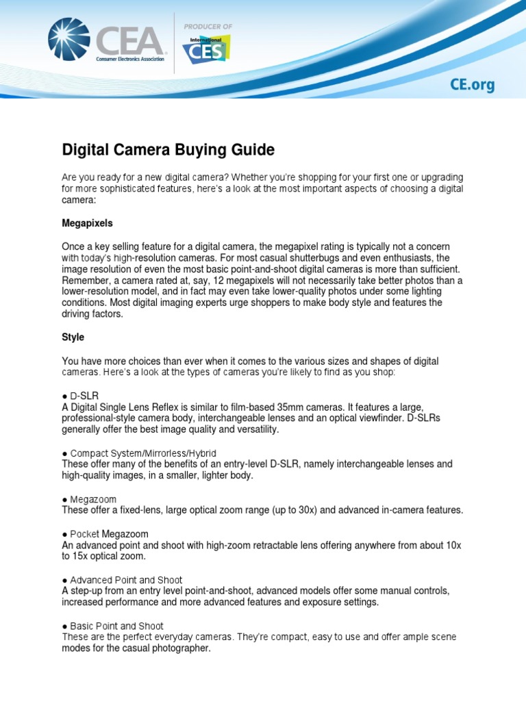 Camera Buying Guide PDF | PDF | Camera | Digital Single Lens Reflex Camera