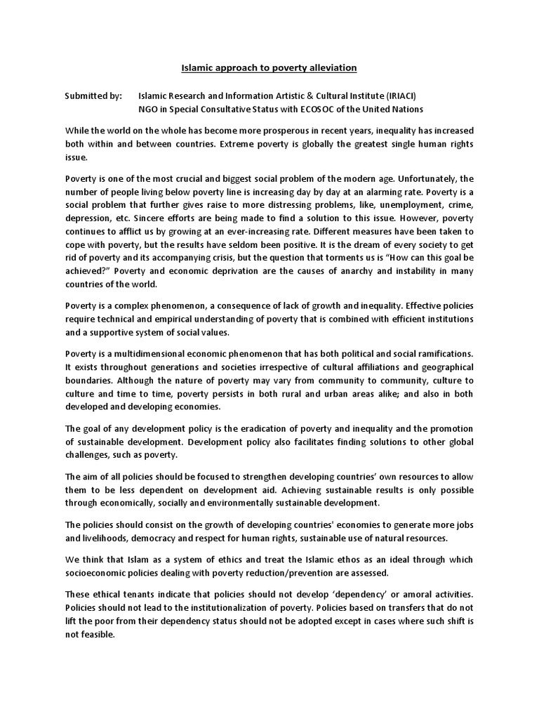 Islamic Approach To Poverty Alleviation | PDF | Poverty Reduction | Poverty