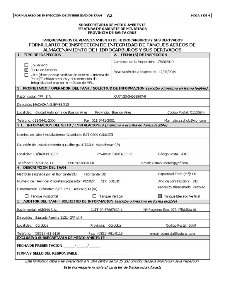 01 - Ypf Formulario A2 Sma Ypf PG5027 | PDF | Acero | Corrosión