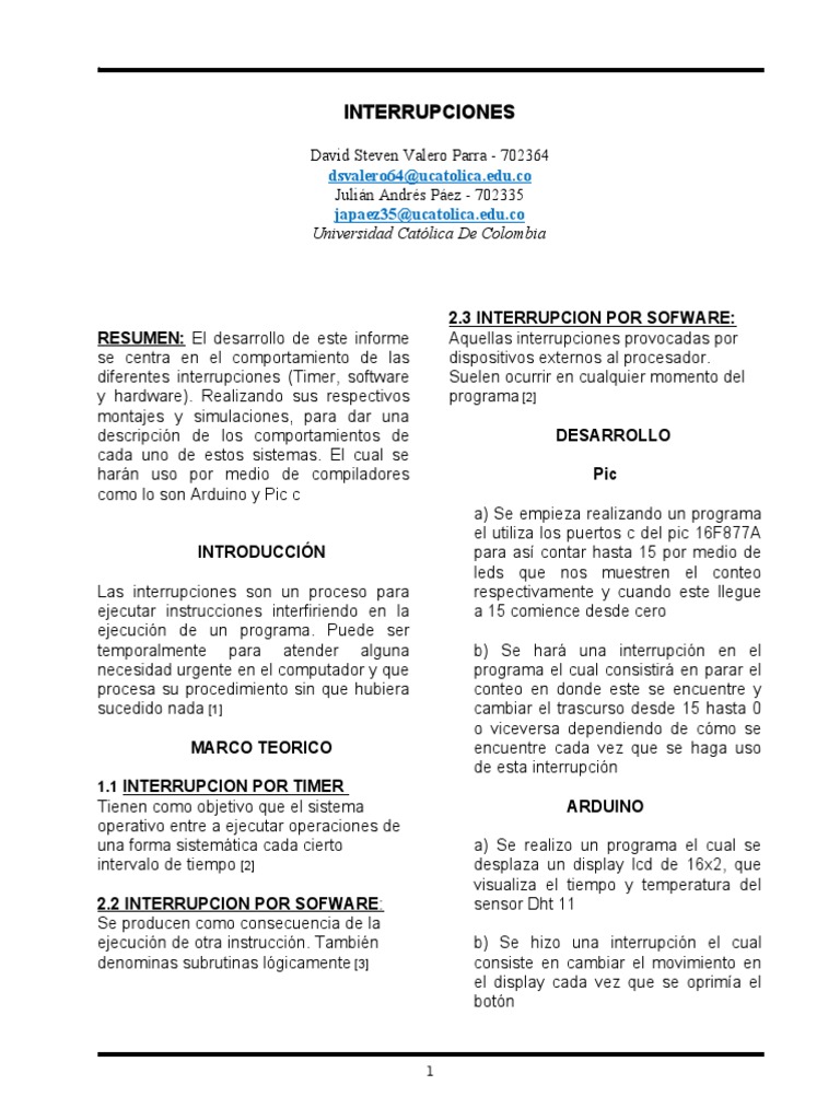 Informe Interrupciones | PDF | Programa de computadora | Programación
