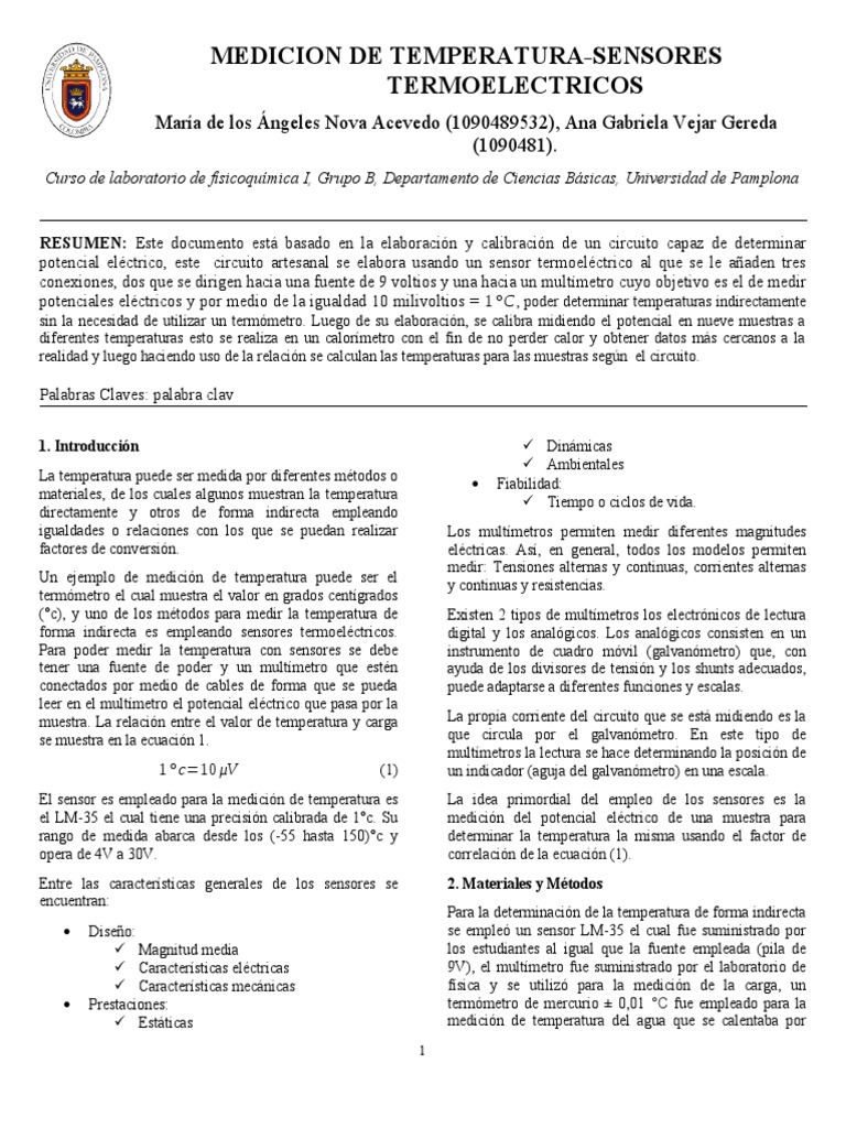 Informe de Sensores | PDF | Temperatura | Sensor