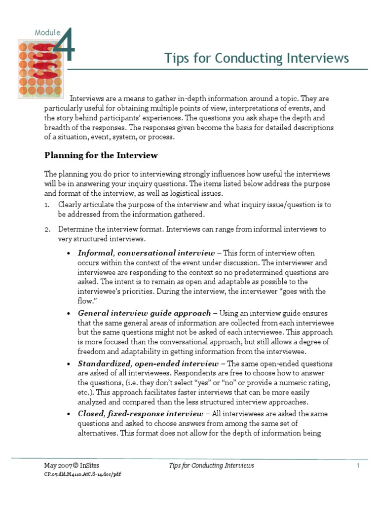 Tips For Conducting Interviews: Planning For The Interview | PDF ...