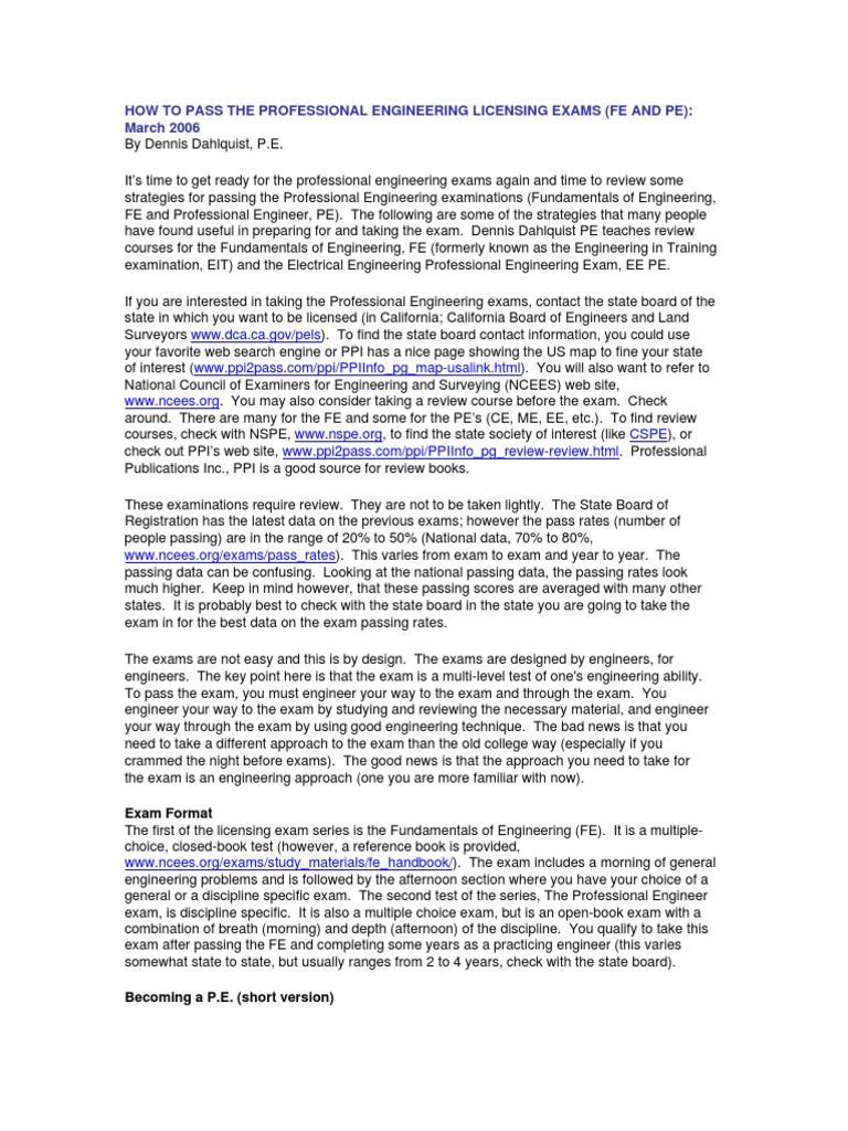 How To Pass The Professional Engineering Licensing Exams (Fe and Pe ...