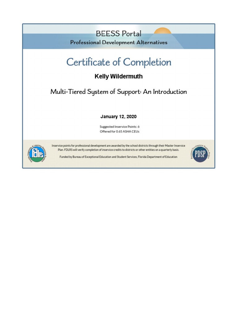 Rti Mtss Certificate | PDF