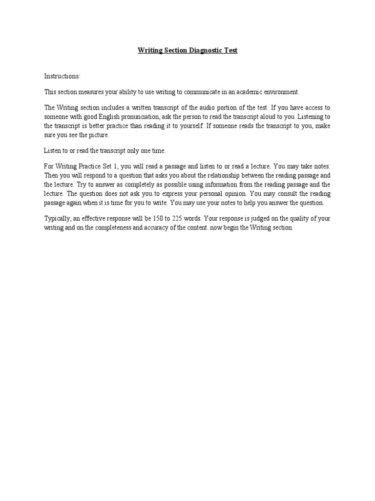 Instructions:: Writing Section Diagnostic Test | PDF | Advertising ...