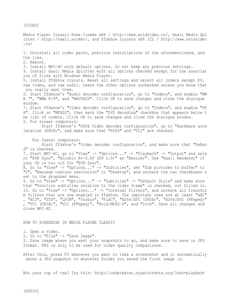 How To Setup MPC-HC Properly | PDF | Codec | Film And Video Technology