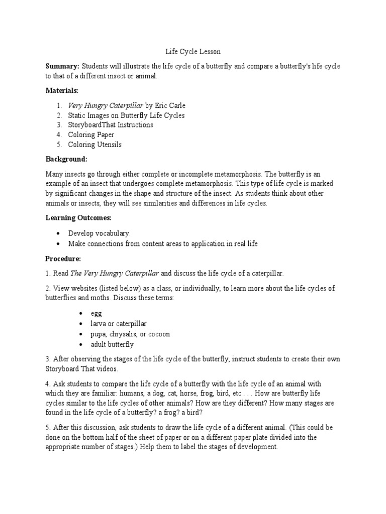 Life Cycle Lesson | PDF