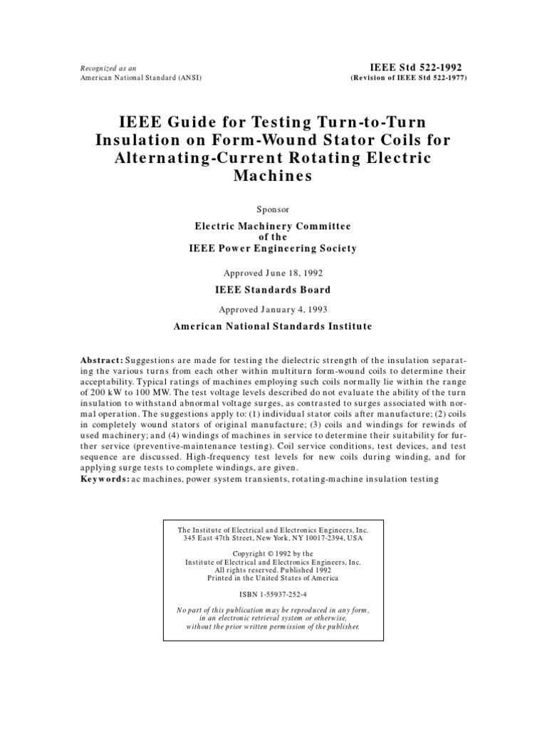 IEEE Guide For Testing Turn-to-Turn Insulation On Form-Wound Stator ...
