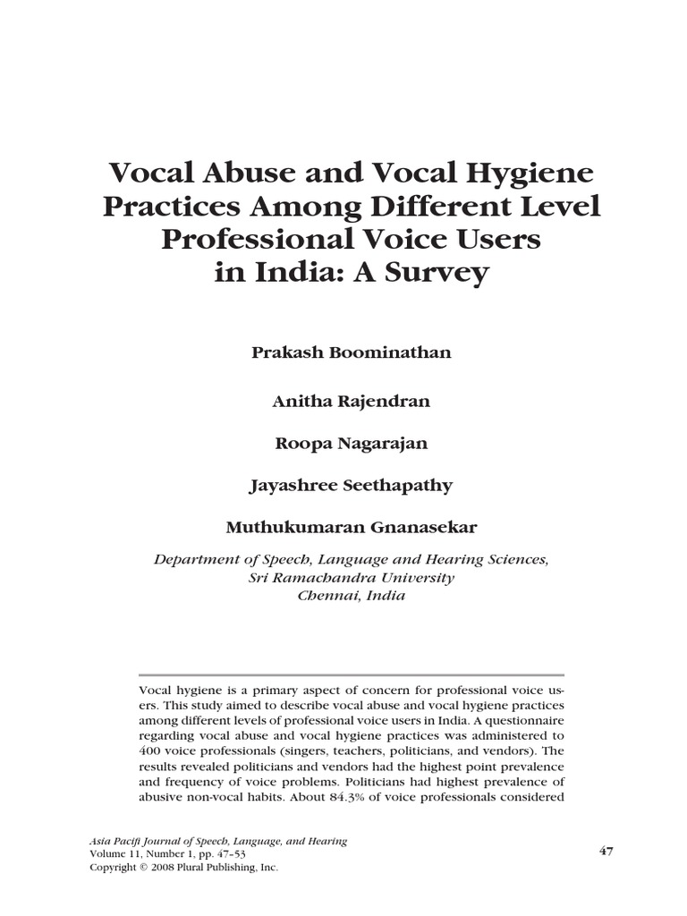 Vocal Abuse and Vocal Hygiene Practices | PDF | Human Voice | Singing