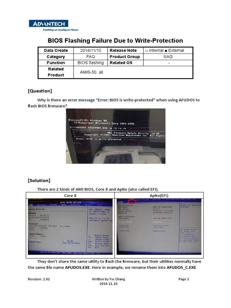 BIOS Flashing Failure Due To Write-Protection | PDF
