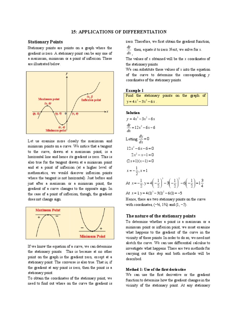 Applications of Differentiation: Determining Stationary Points and ...