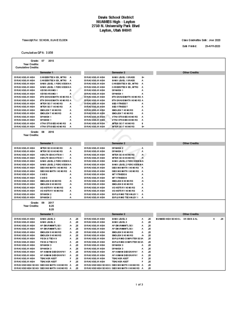 High School Transcripts | PDF | Vaccination | Public Health
