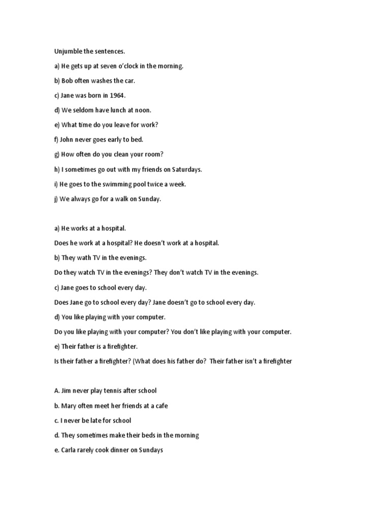 Unjumble Sentences & Questions | PDF