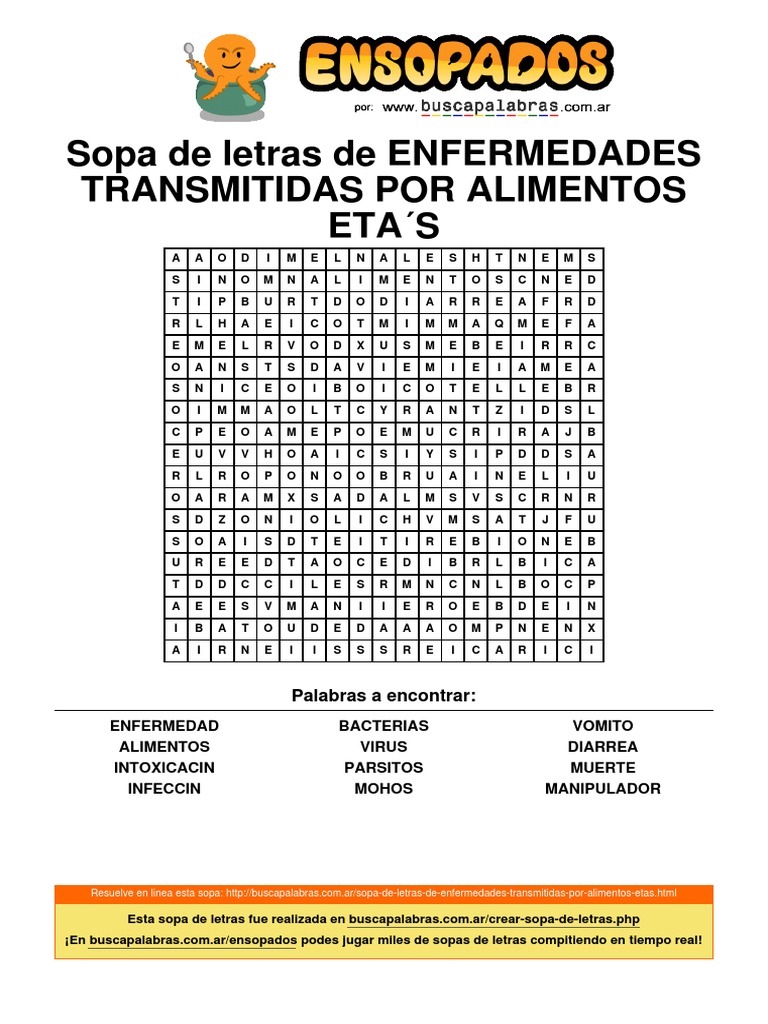 Sopa de Letras de Enfermedades Transmitidas Por Alimentos Etas | PDF ...