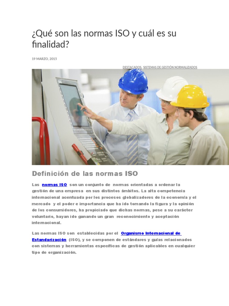 Qué Son Las Normas ISO y Cuál Es Su Finalidad | PDF | Organización internacional para la ...