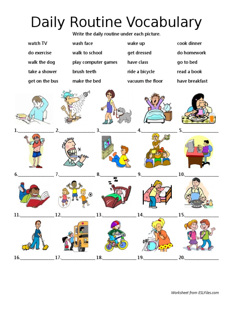 ESLFiles Daily Routine Vocabulary | PDF | Language Arts & Discipline ...
