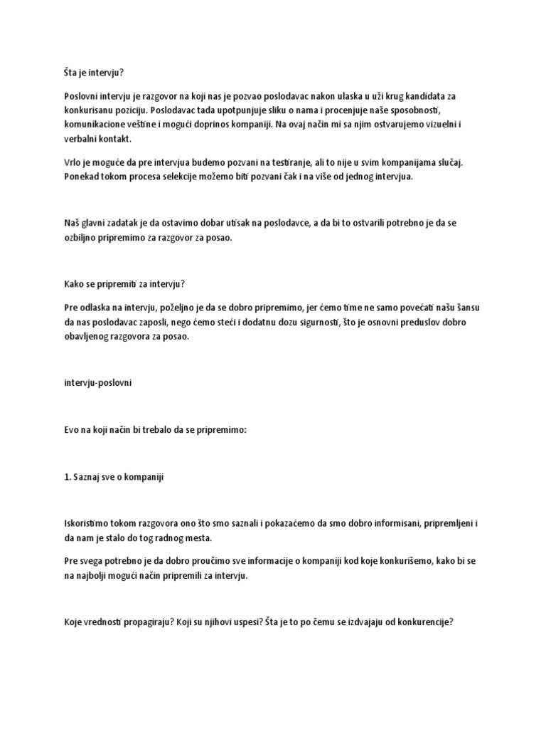 Intervju - Razgovor Sa Poslodavcem | PDF