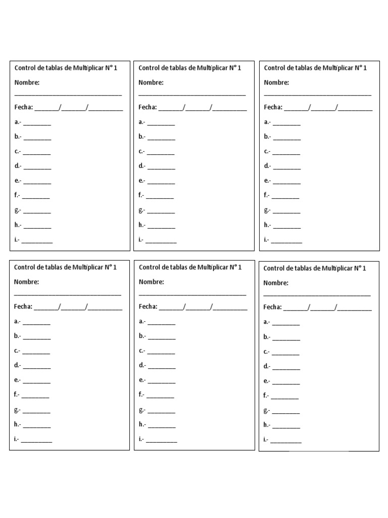 Control Tablas de Multiplicar #1 | PDF