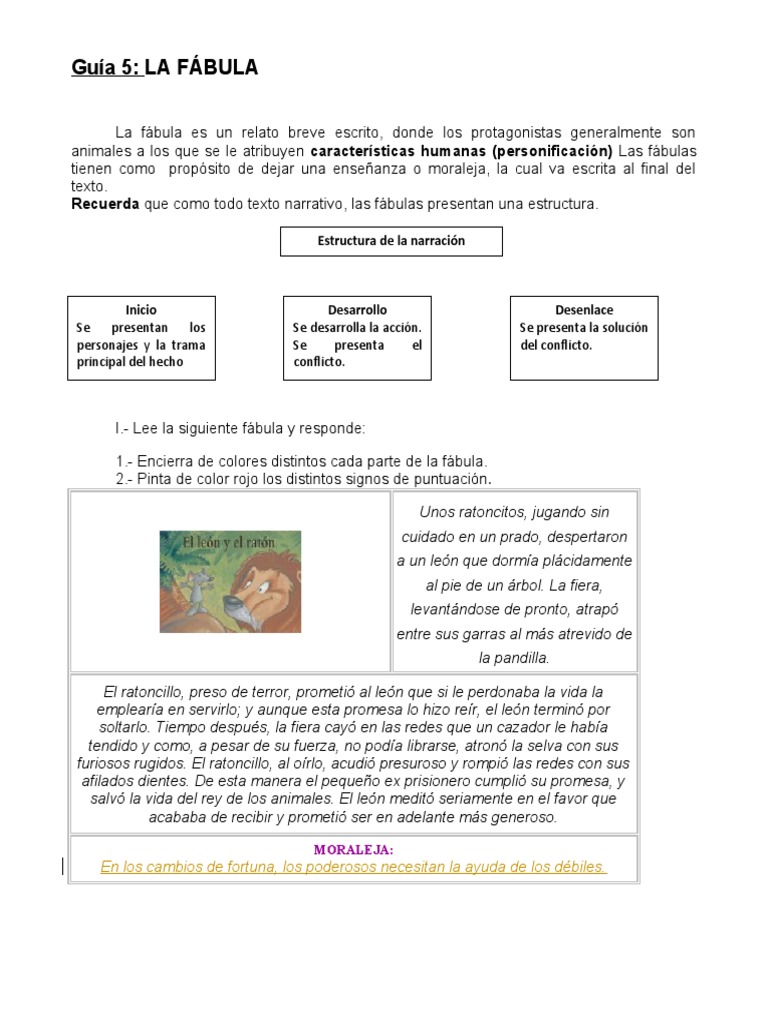 Guía de Fábulas para Estudiantes | PDF | Fábula | León