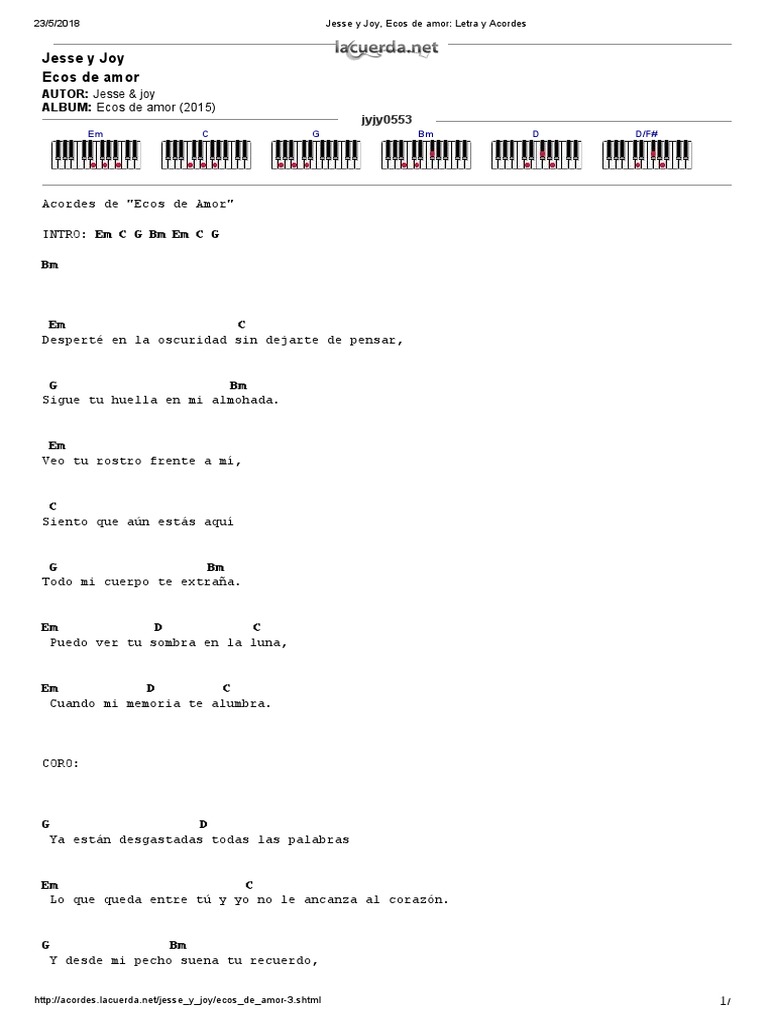Jesse y Joy, Ecos de Amor - Letra y Acordes Piano | PDF | Música ...